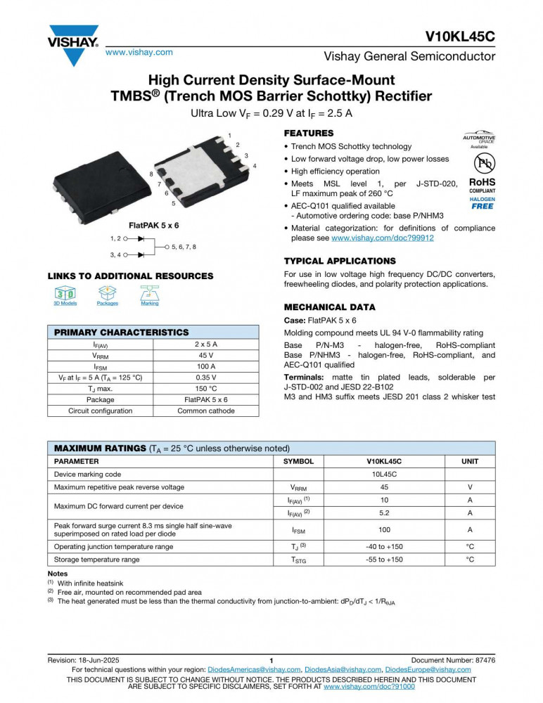 V10KL45C datasheet page 1