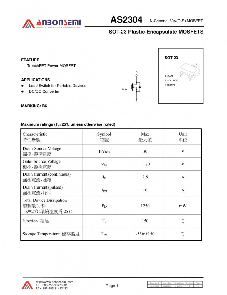 AS2304 datasheet page 1