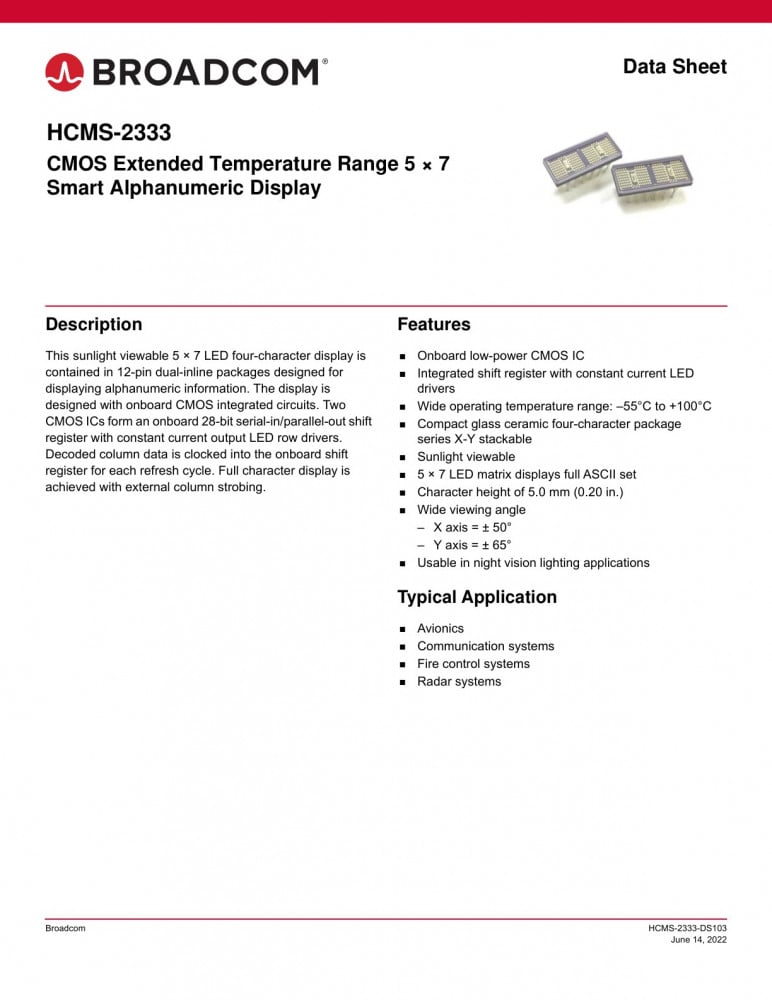 HCMS-2333 datasheet page 1