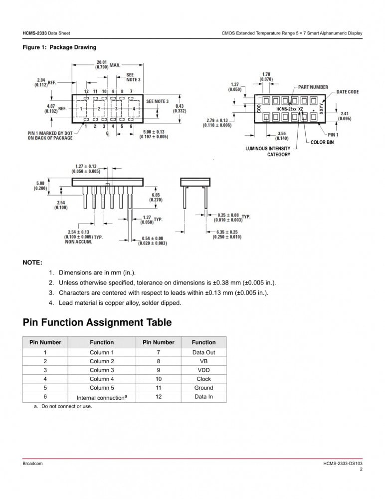 HCMS-2333 datasheet page 2