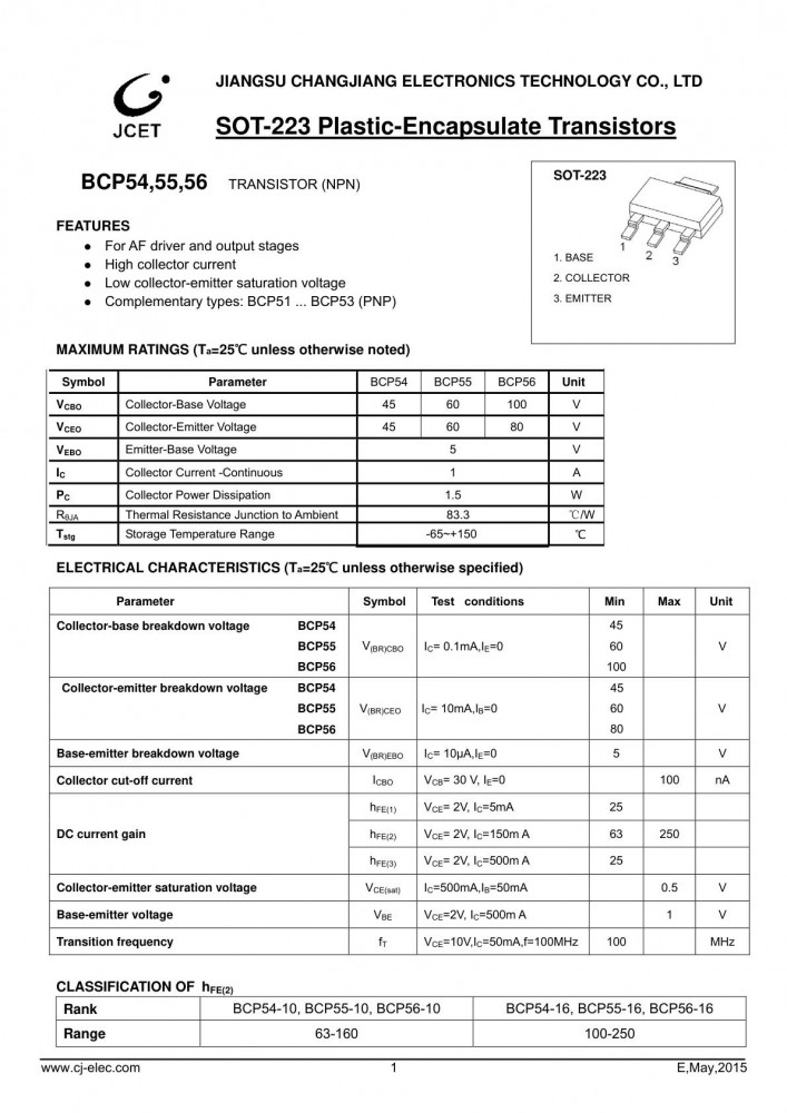 BCP55 datasheet page 1
