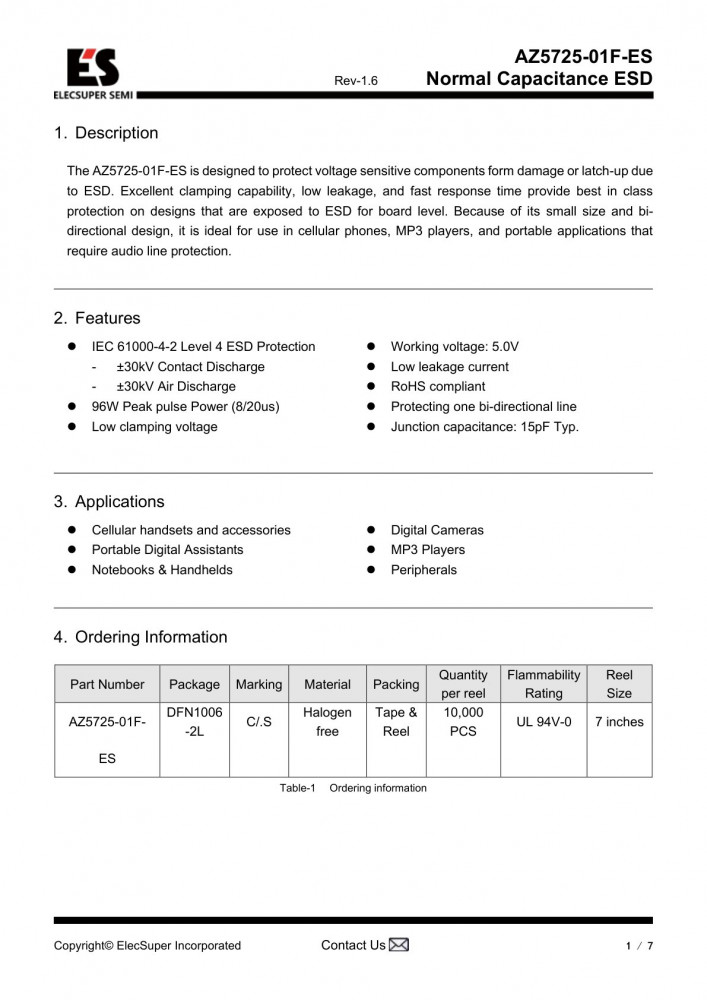 AZ5725-01F-ES datasheet page 1