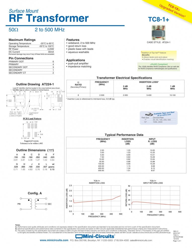 Mini-Circuits TC8-1+ technical document