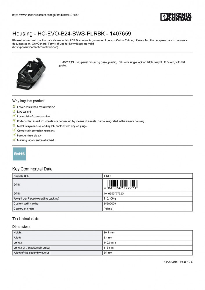Phoenix Contact 1407659 technical document page 1
