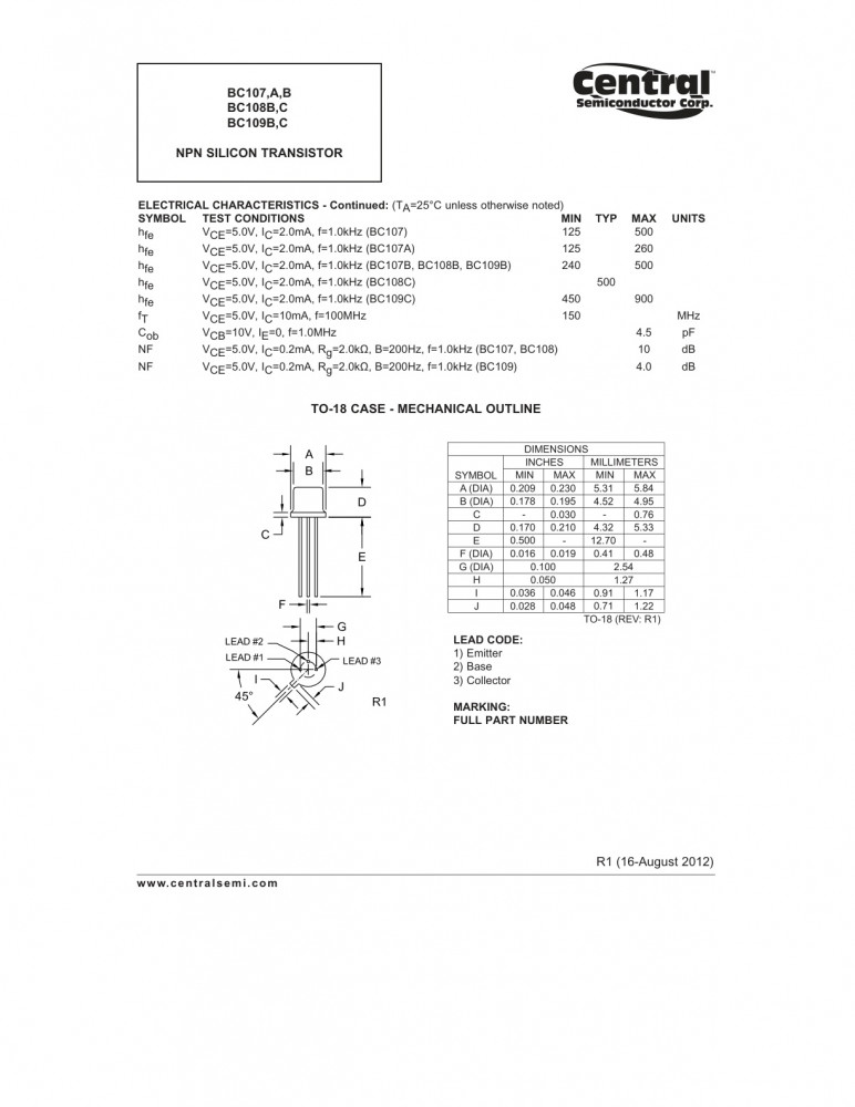 BC108B PBFREE datasheet page 2