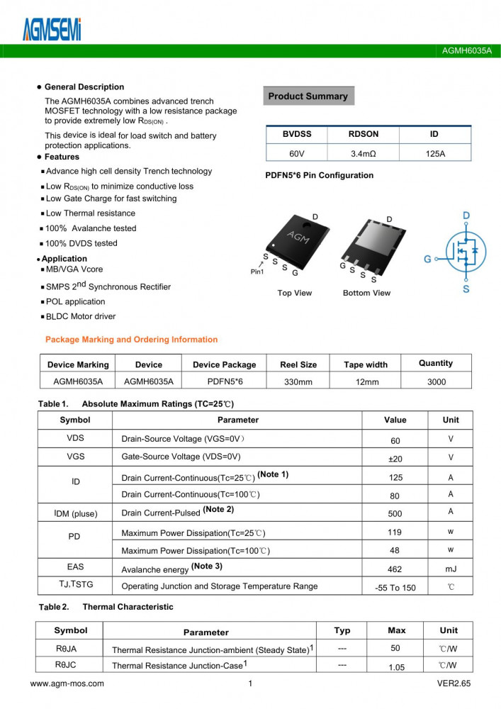 AGMH6035A datasheet page 1
