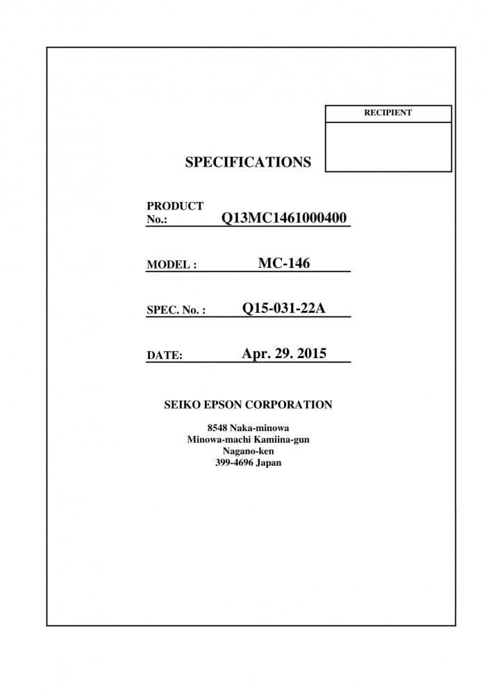 EPSON MC-146 specification page 1