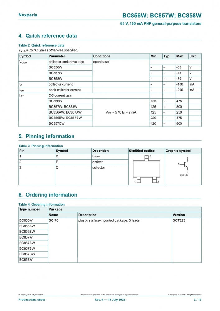 BC857BW datasheet page 2