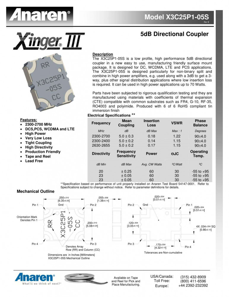 X3C25P1-05S datasheet page 1