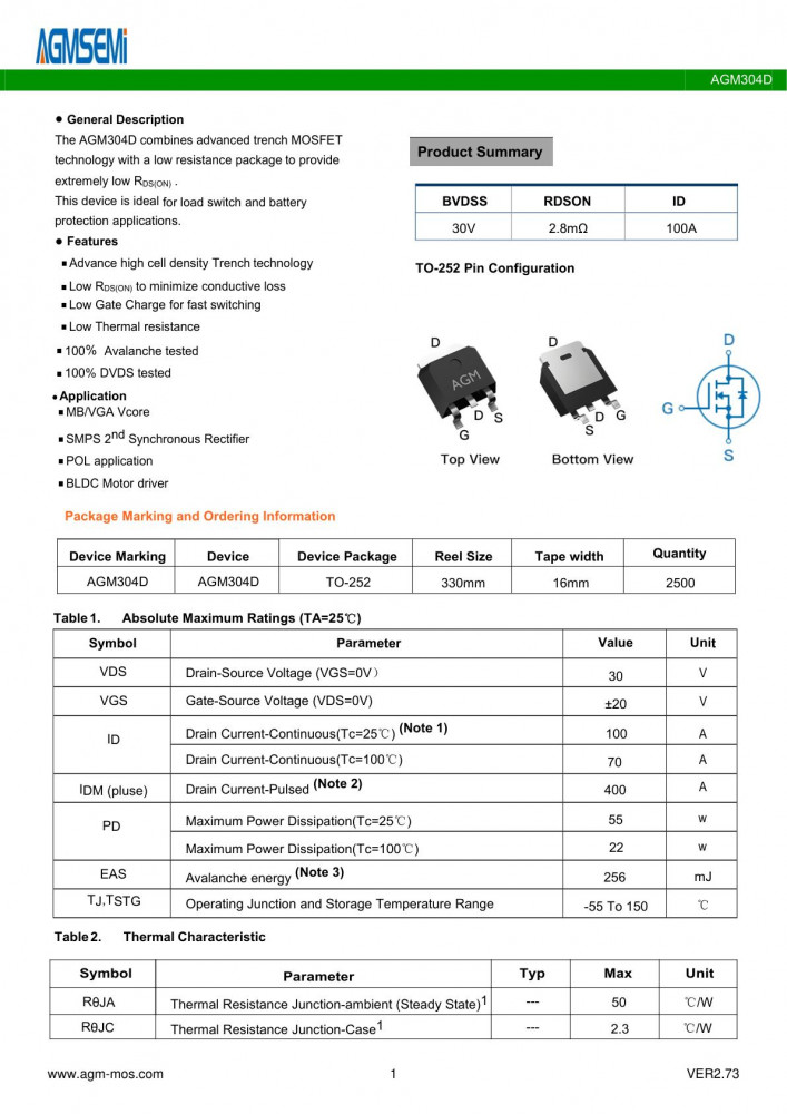 AGM304D datasheet page 1