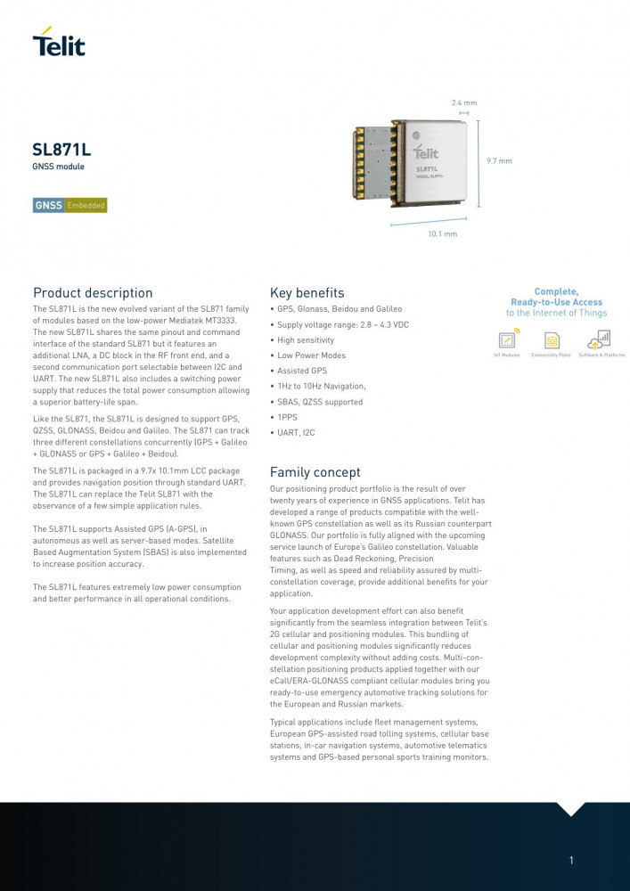 SL871L product documentation page 1