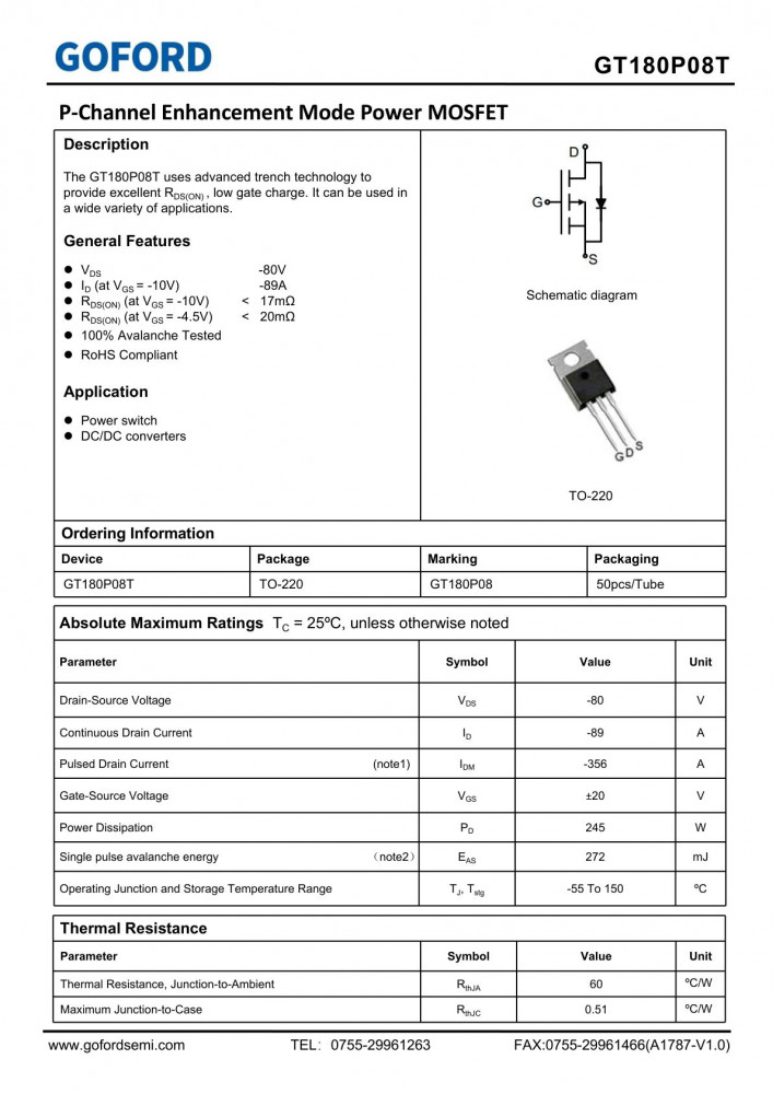 GT180P08T datasheet page 1