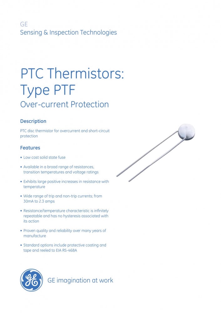 Amphenol PTF thermistor document page 1