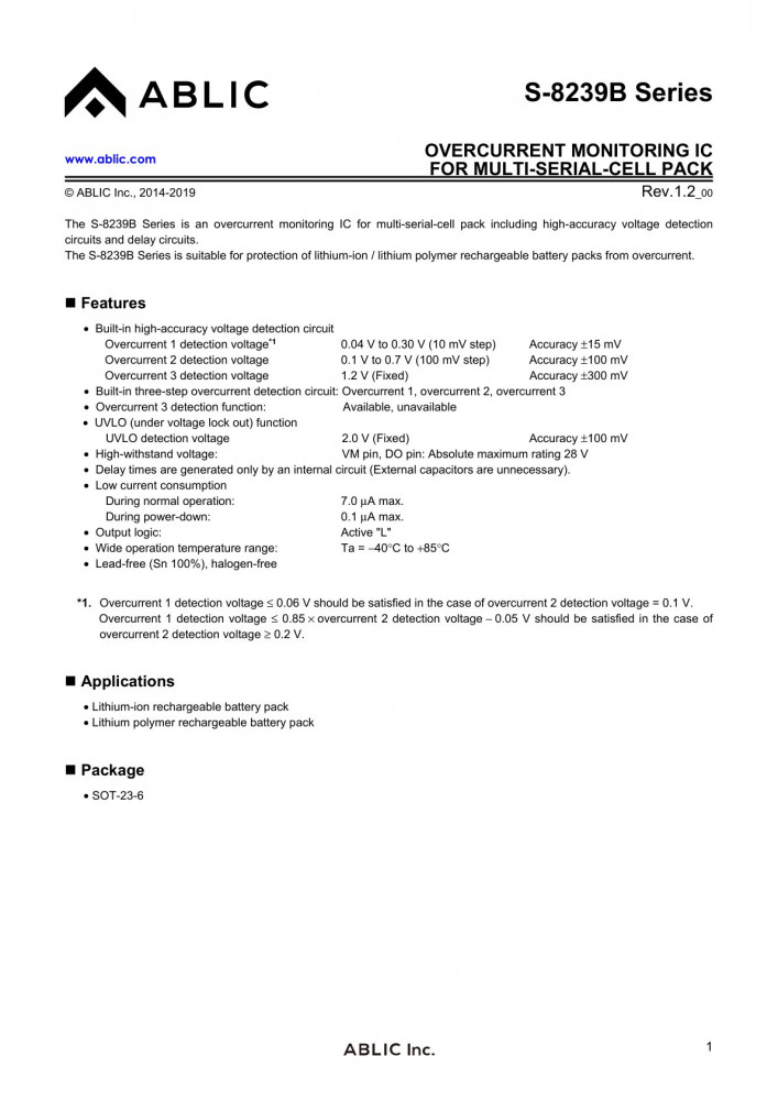 S-8239B datasheet page 1
