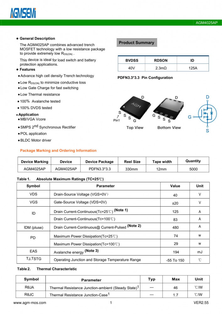 AGM4025AP datasheet page 1