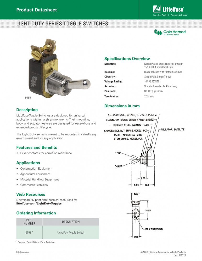 Littelfuse 5507 technical drawing and product information
