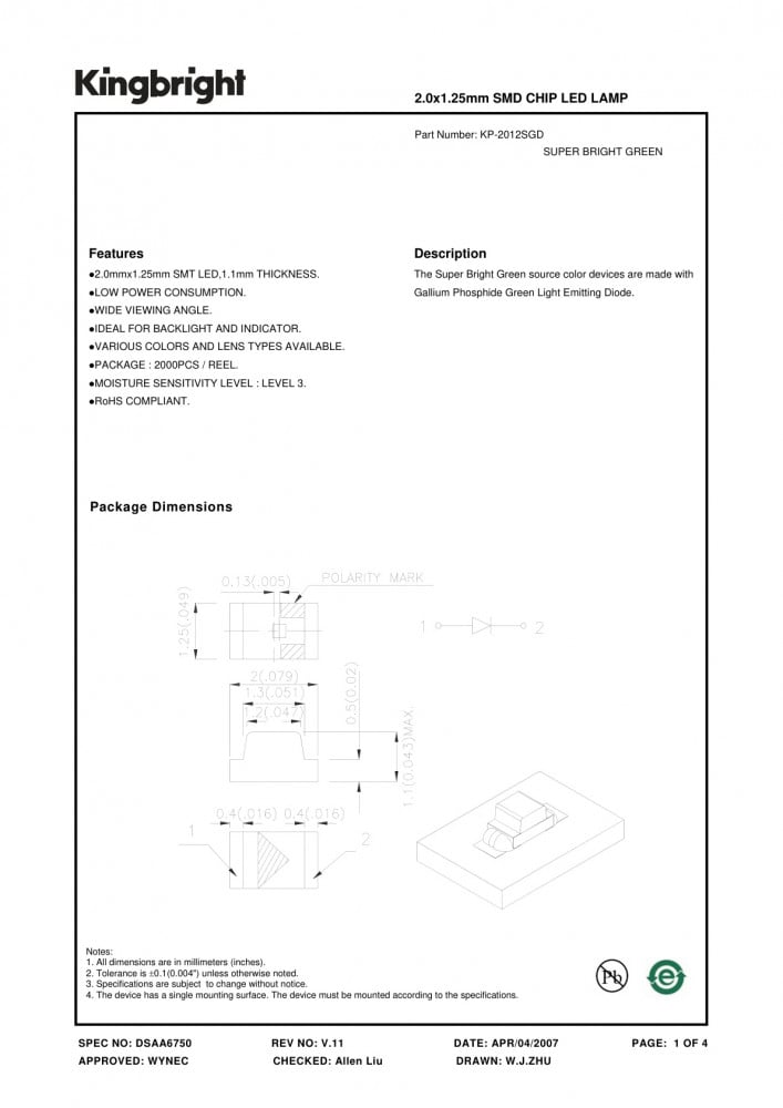 KP-2012SGD datasheet page 1