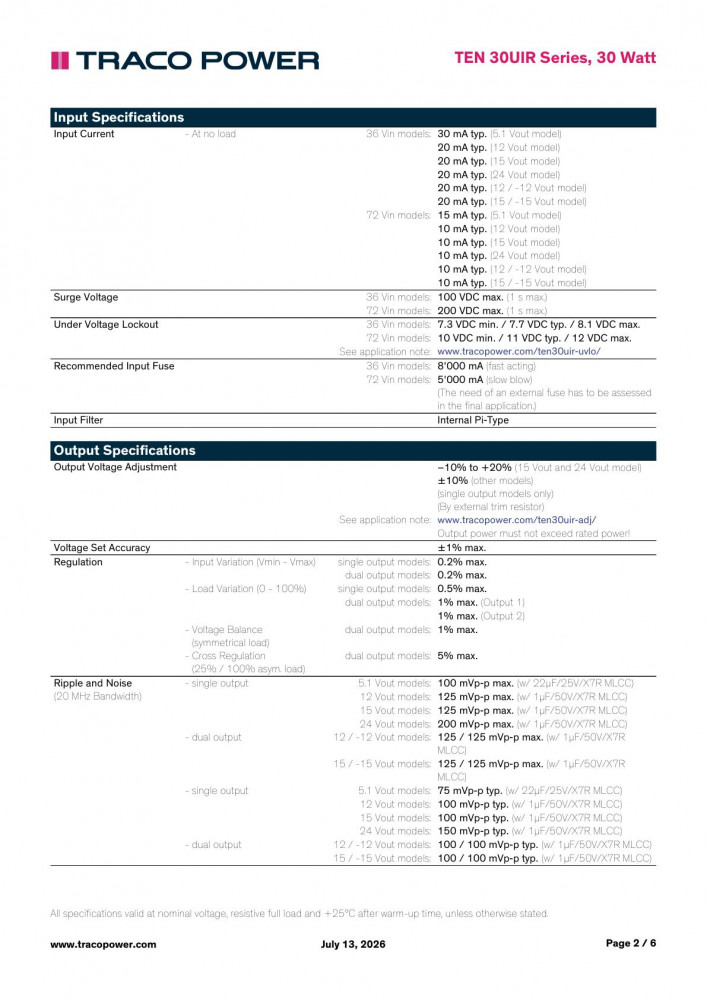 TEN 30UIR datasheet page 2
