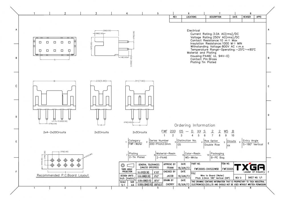 TXGA FWF20005-D24S22W5B technical drawing page 1