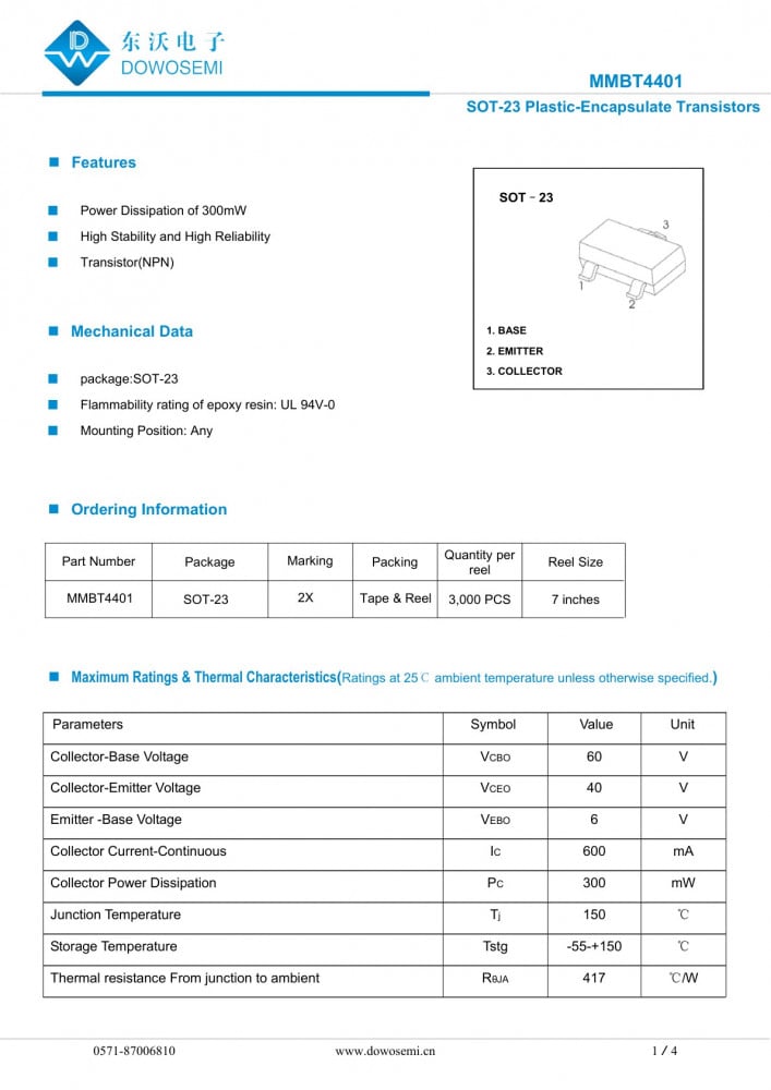 MMBT4401 datasheet page 1