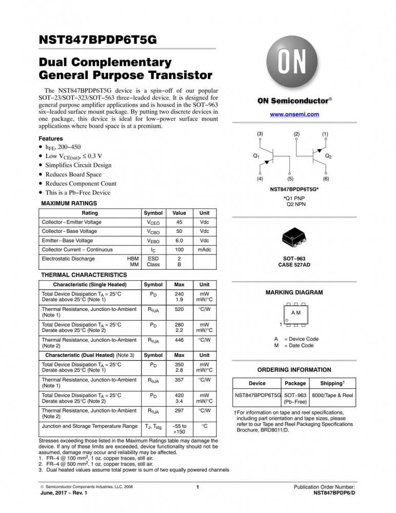 NST847BPDP6T5G datasheet page 1