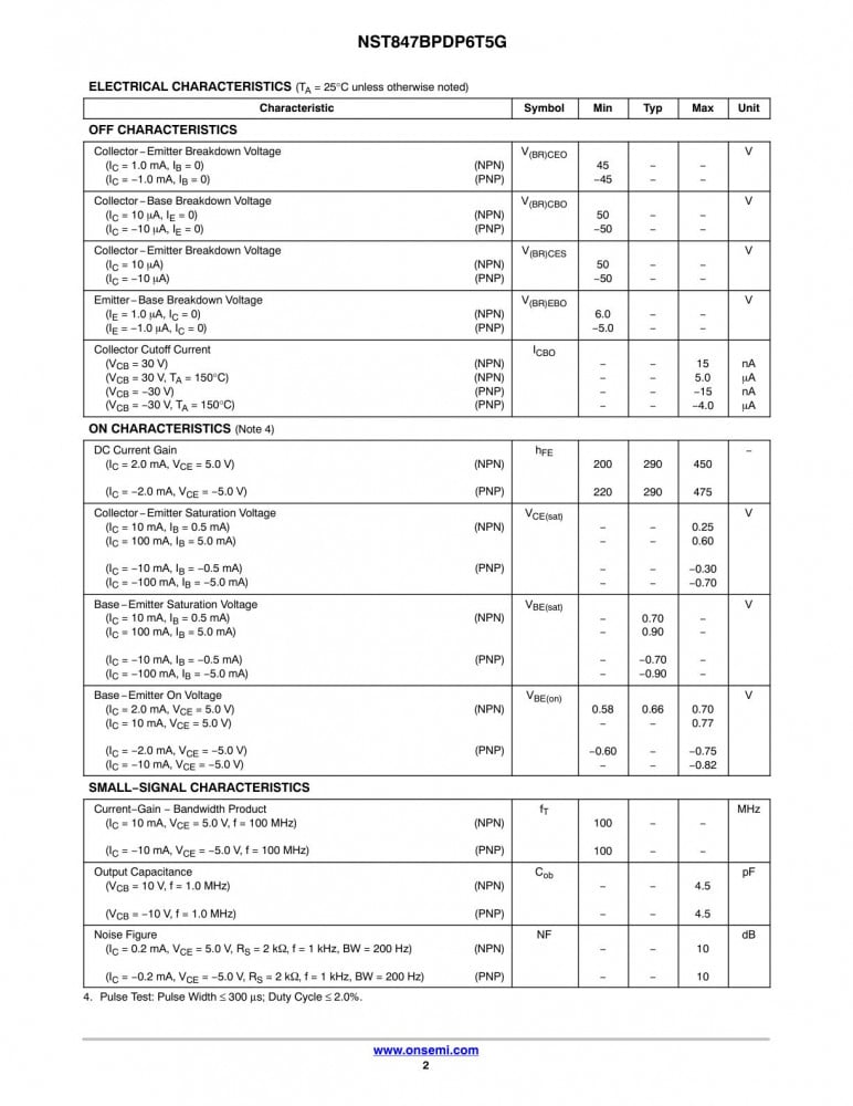 NST847BPDP6T5G datasheet page 2