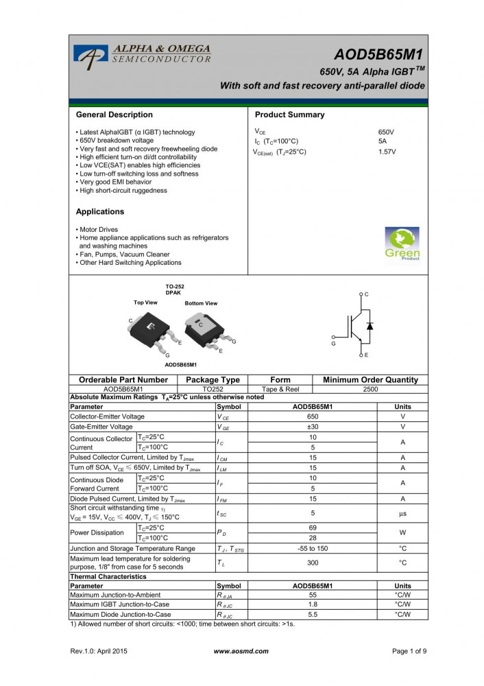 AOD5B65M1 datasheet page 1