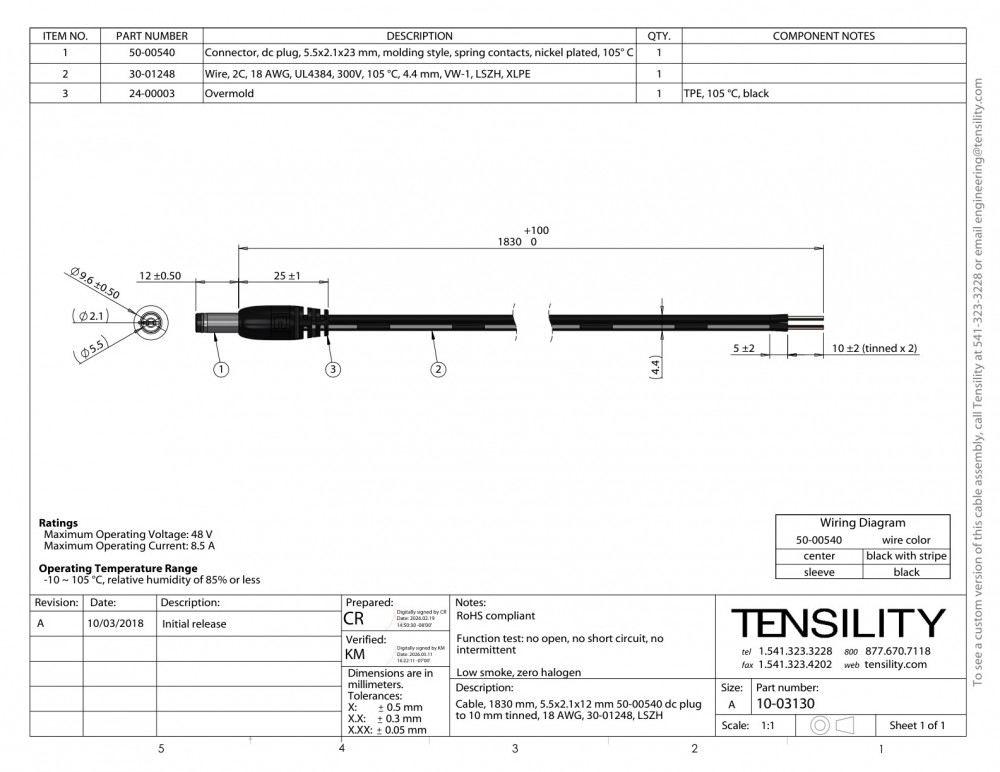 Tensility International 10-03130 technical drawing