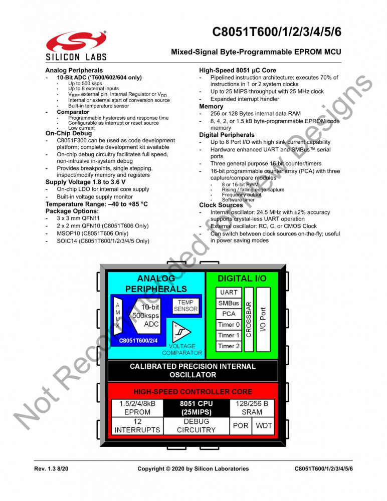 C8051T605 datasheet page 1