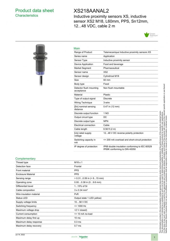 XS218AANAL2 technical document page 1