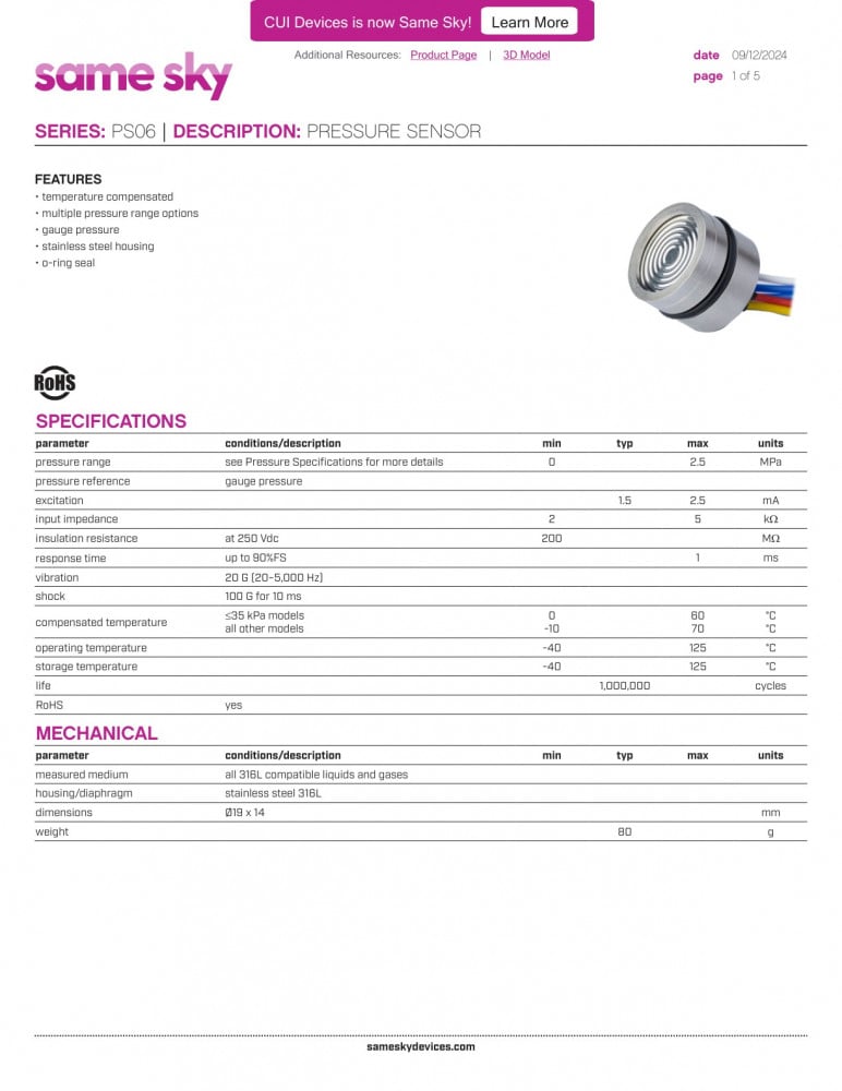 PS06 datasheet page 1