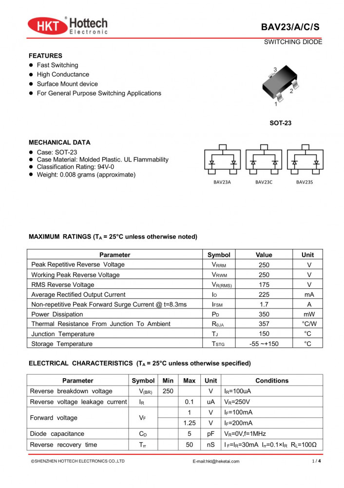 BAV23S datasheet page 1