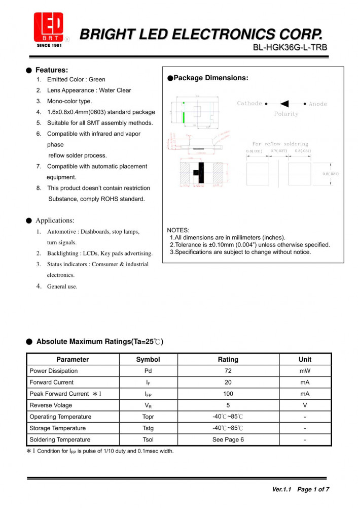 BL-HGK36G-L-TRB datasheet page 1