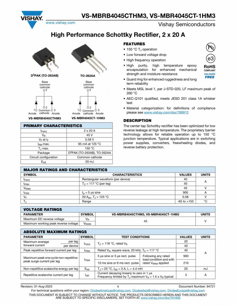 VS-MBRB4045CT datasheet page 1