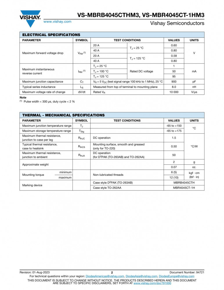 VS-MBRB4045CT datasheet page 2