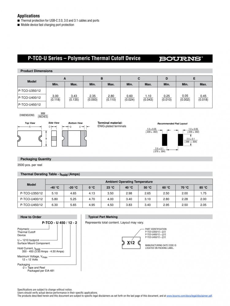 BOURNS P-TCO-U series datasheet page 2