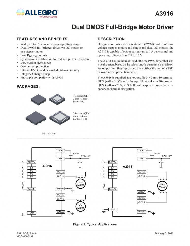 A3916 datasheet page 1