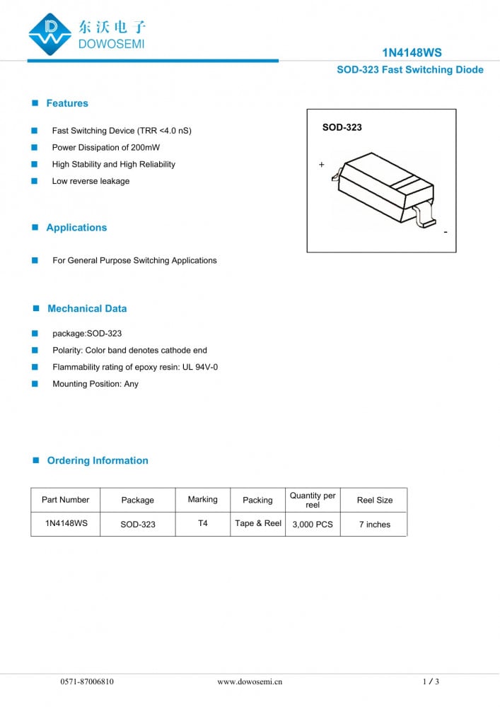 DOWO 1N4148WS datasheet page 1