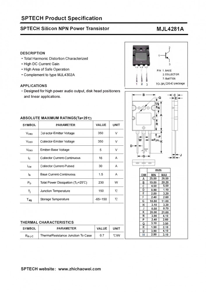 MJL4281A technical document page 1