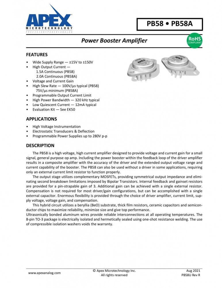 APEX PB58 datasheet page 1
