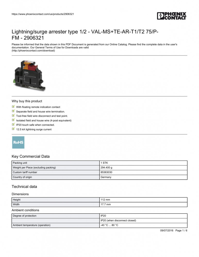 Phoenix Contact 2906321 technical document page 1