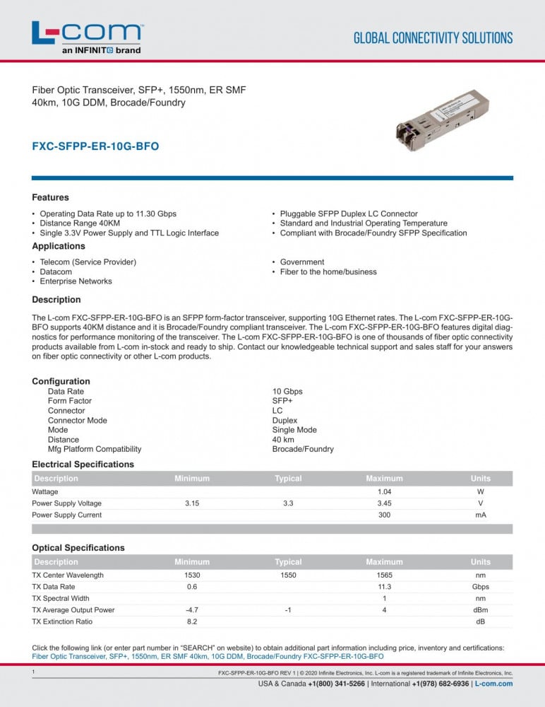 FXC-SFPP-ER-10G-BFO datasheet page 1