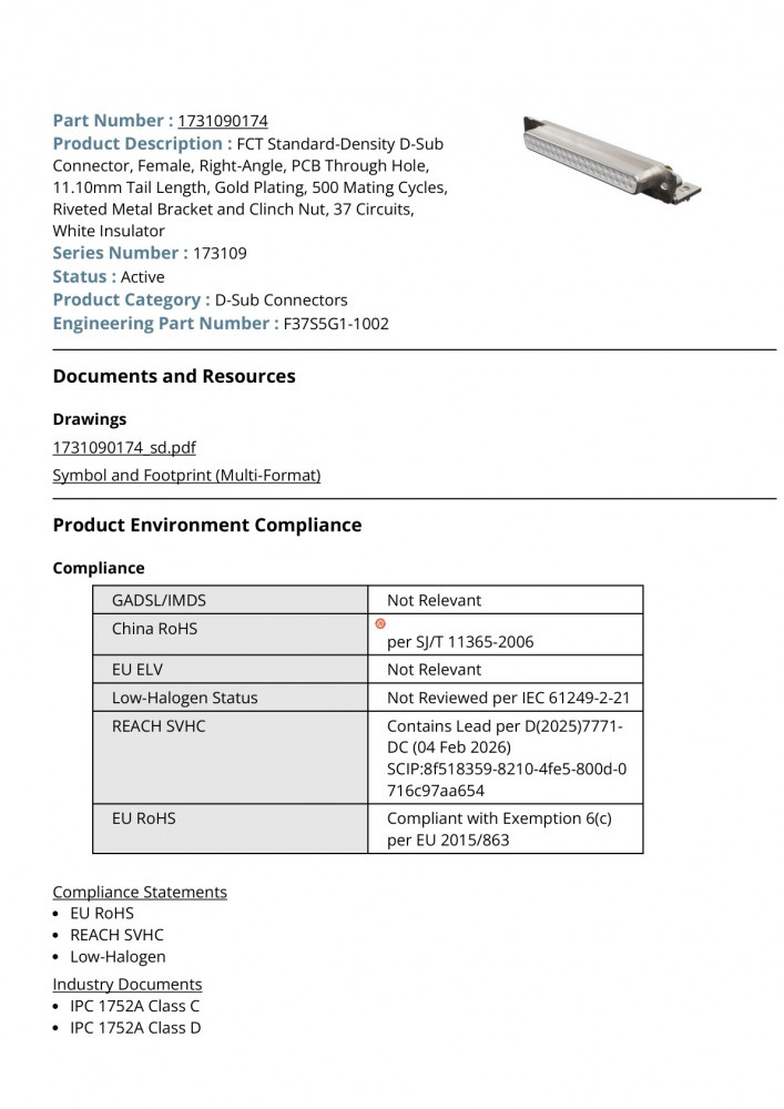 MOLEX 1731090174 technical drawing, page 1