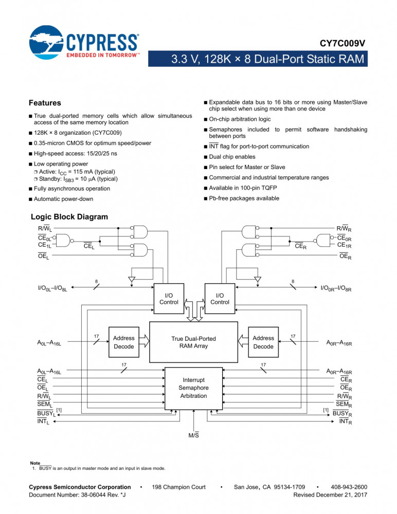 CY7C009V datasheet page 1
