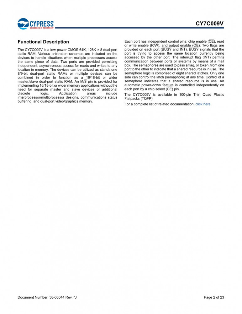 CY7C009V datasheet page 2