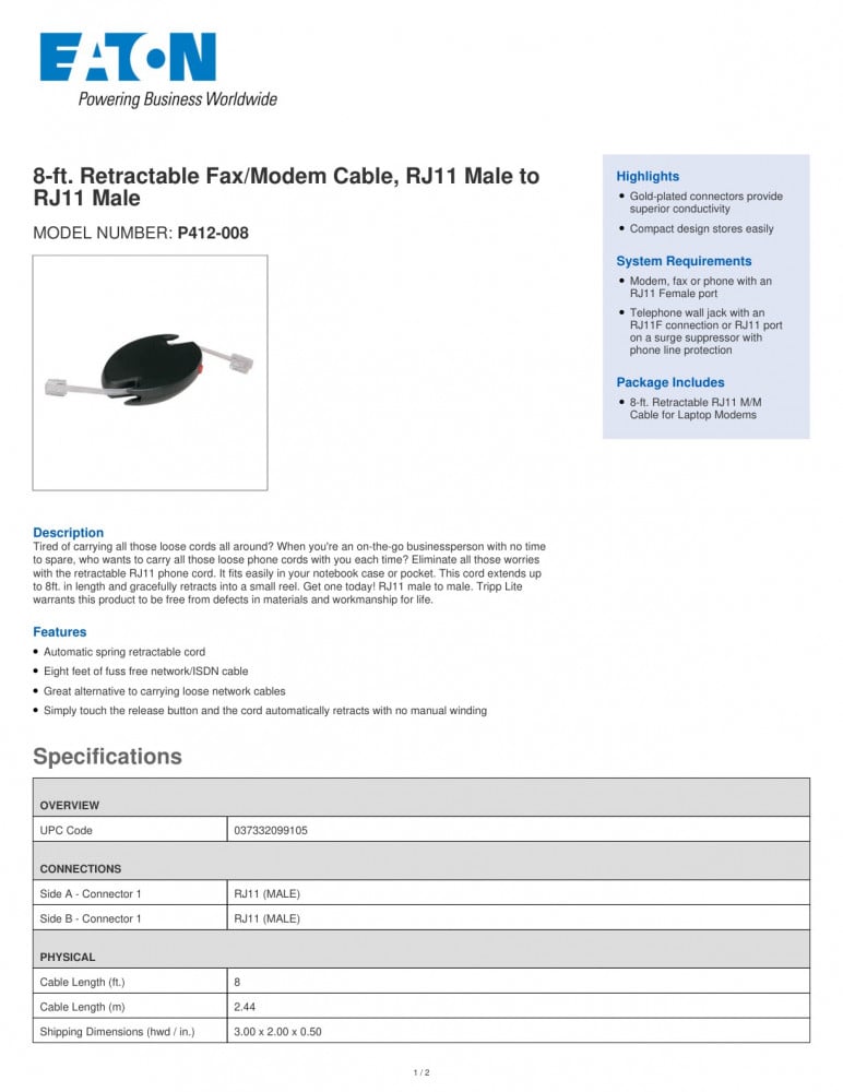 P412-008 technical document page 1