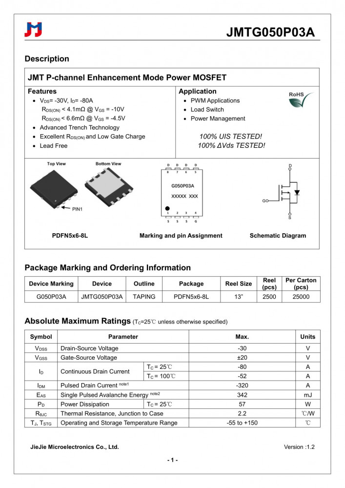 JMTG050P03A datasheet page 1