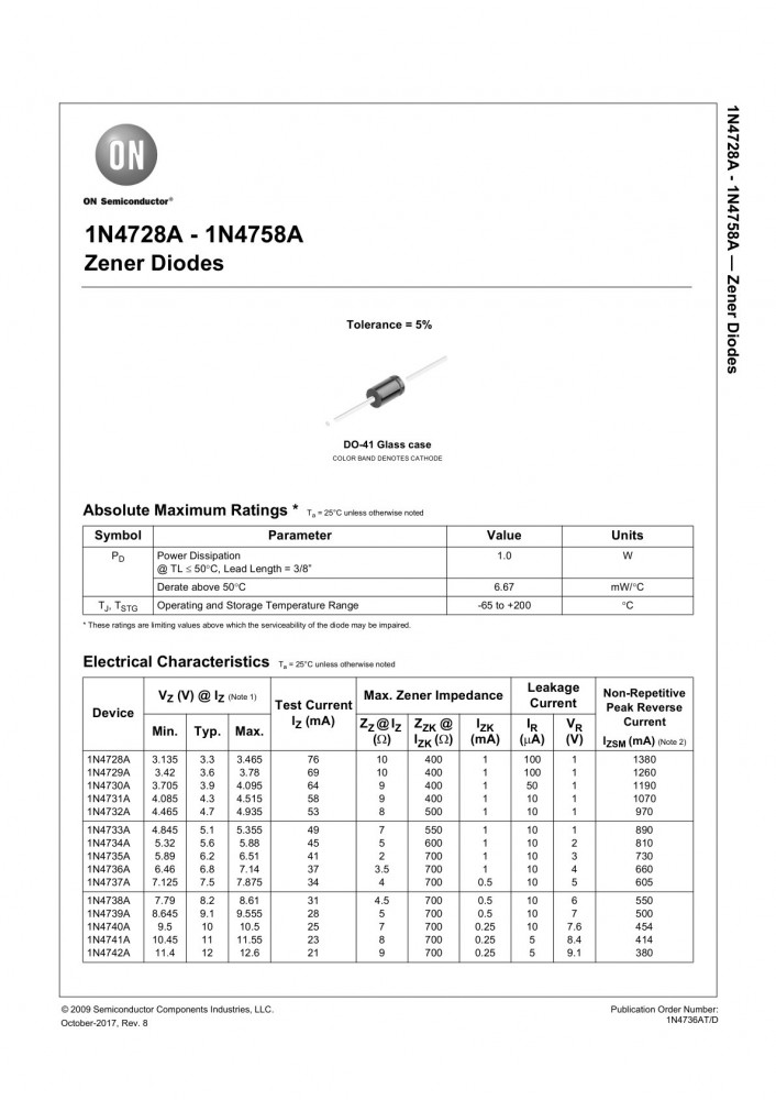 1N4744A datasheet page 1
