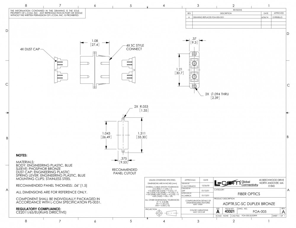 L-com FOA-005 technical drawing page