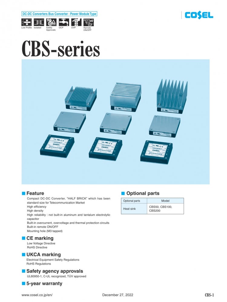 Cosel CBS-series datasheet page 1